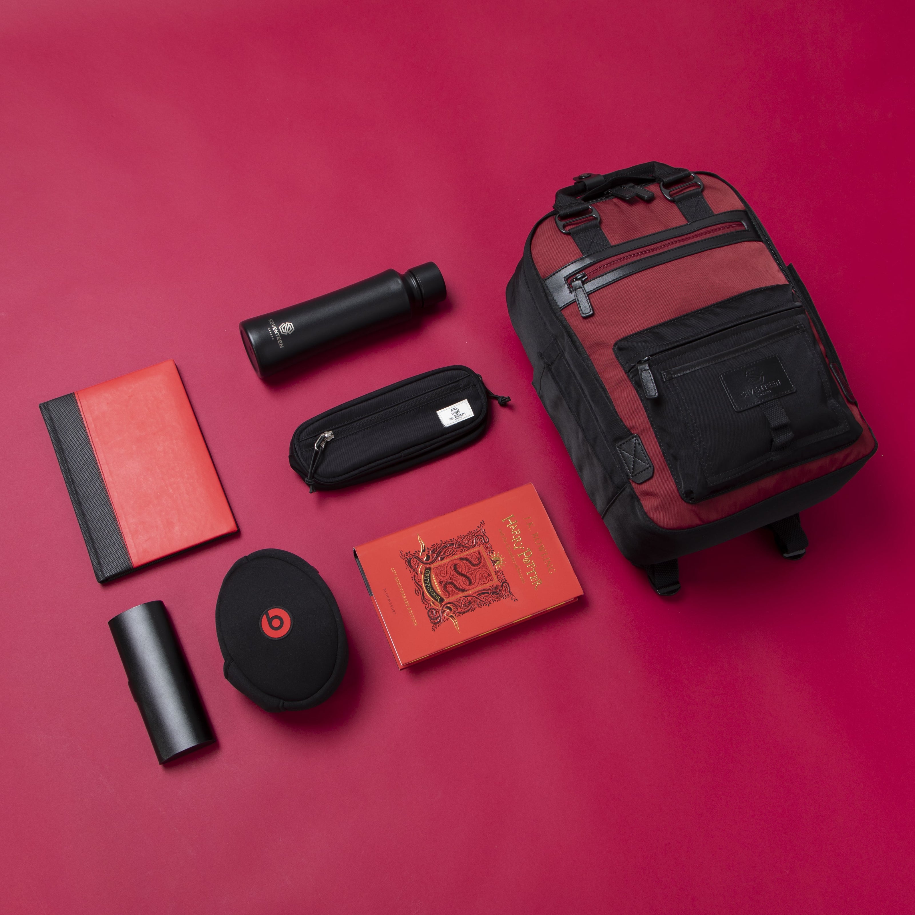 The Wimbledon Backpack - Black with Burgundy
