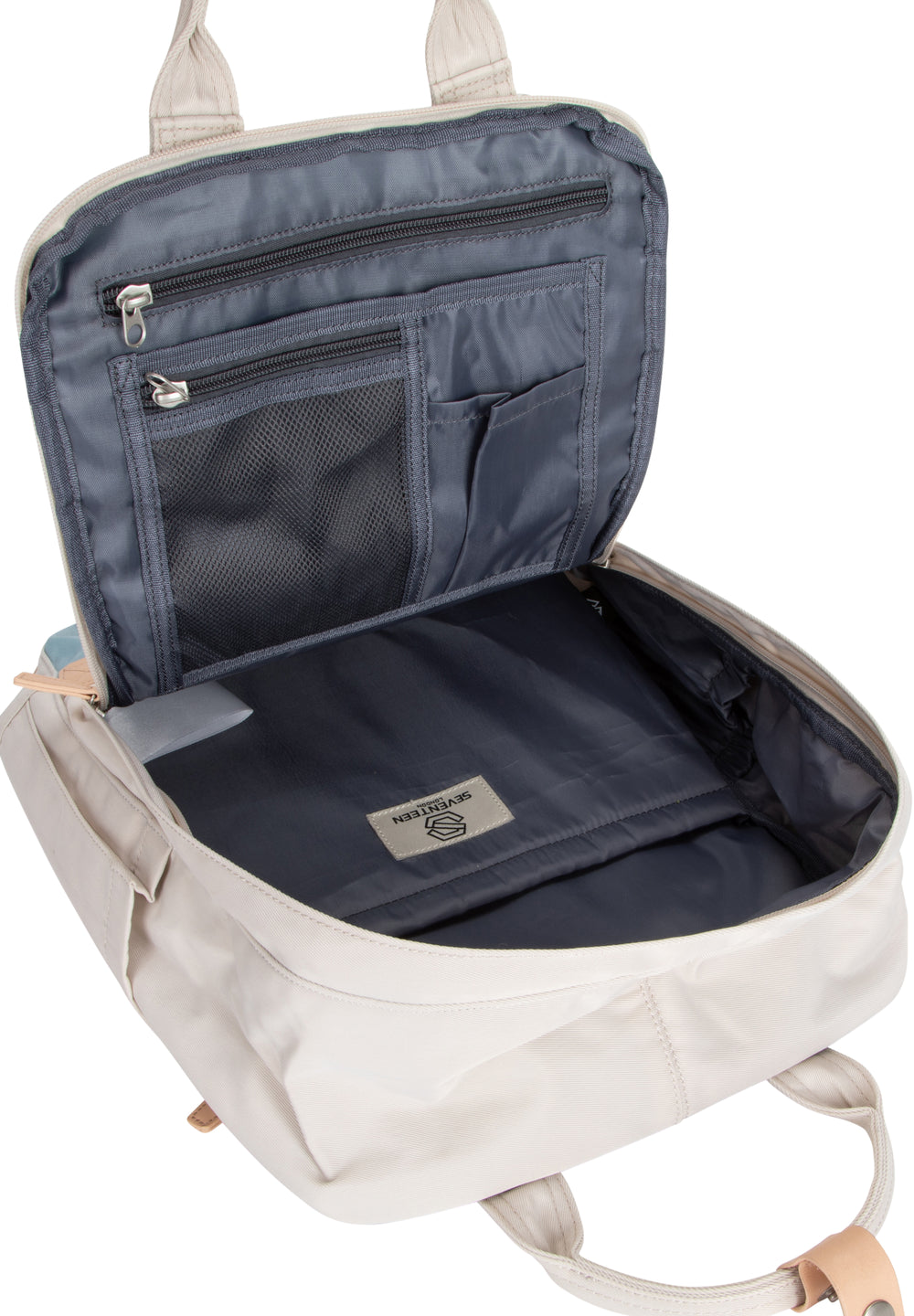 The Wimbledon Backpack - Cream with Light Blue