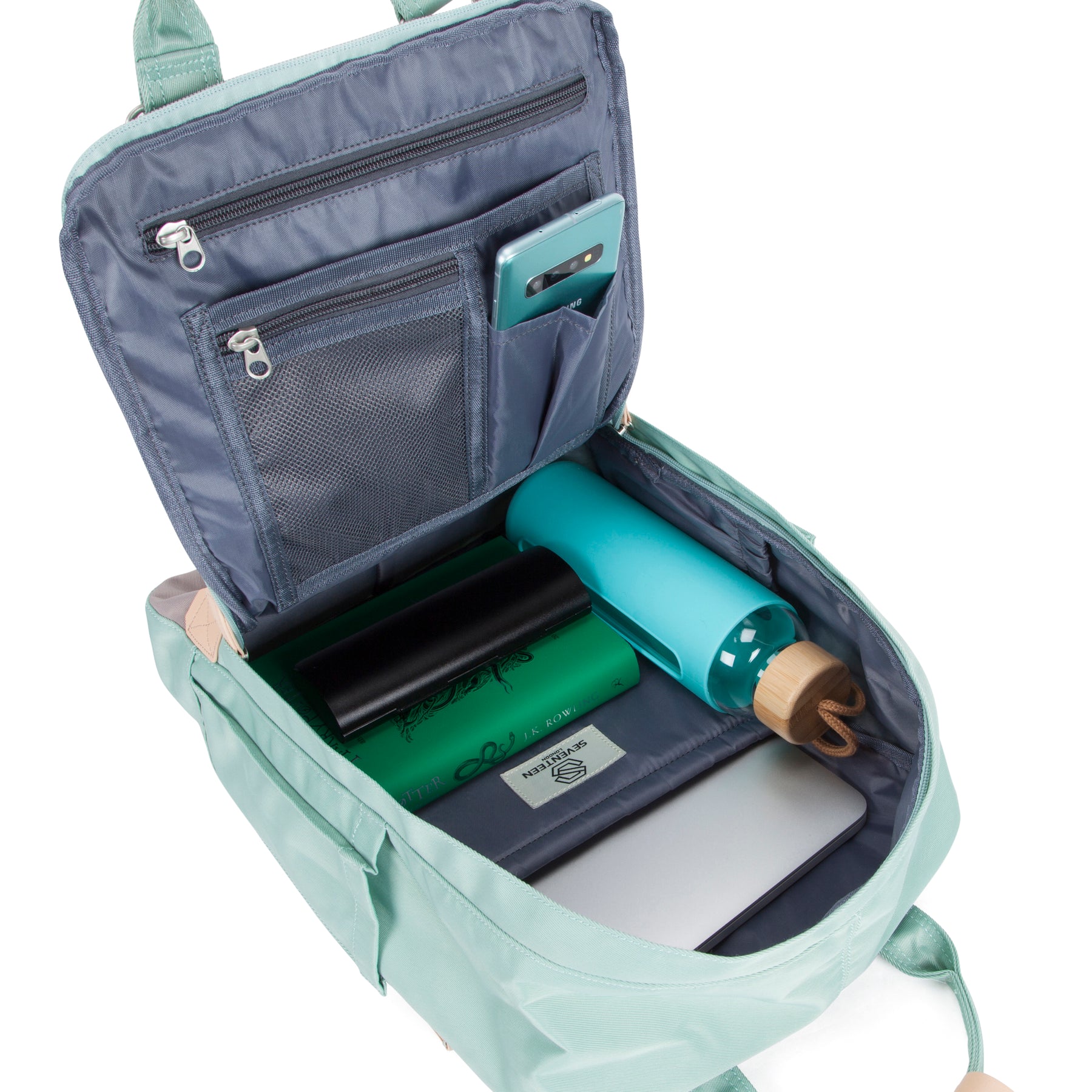 The Wimbledon Backpack - Pastel Green with Grey