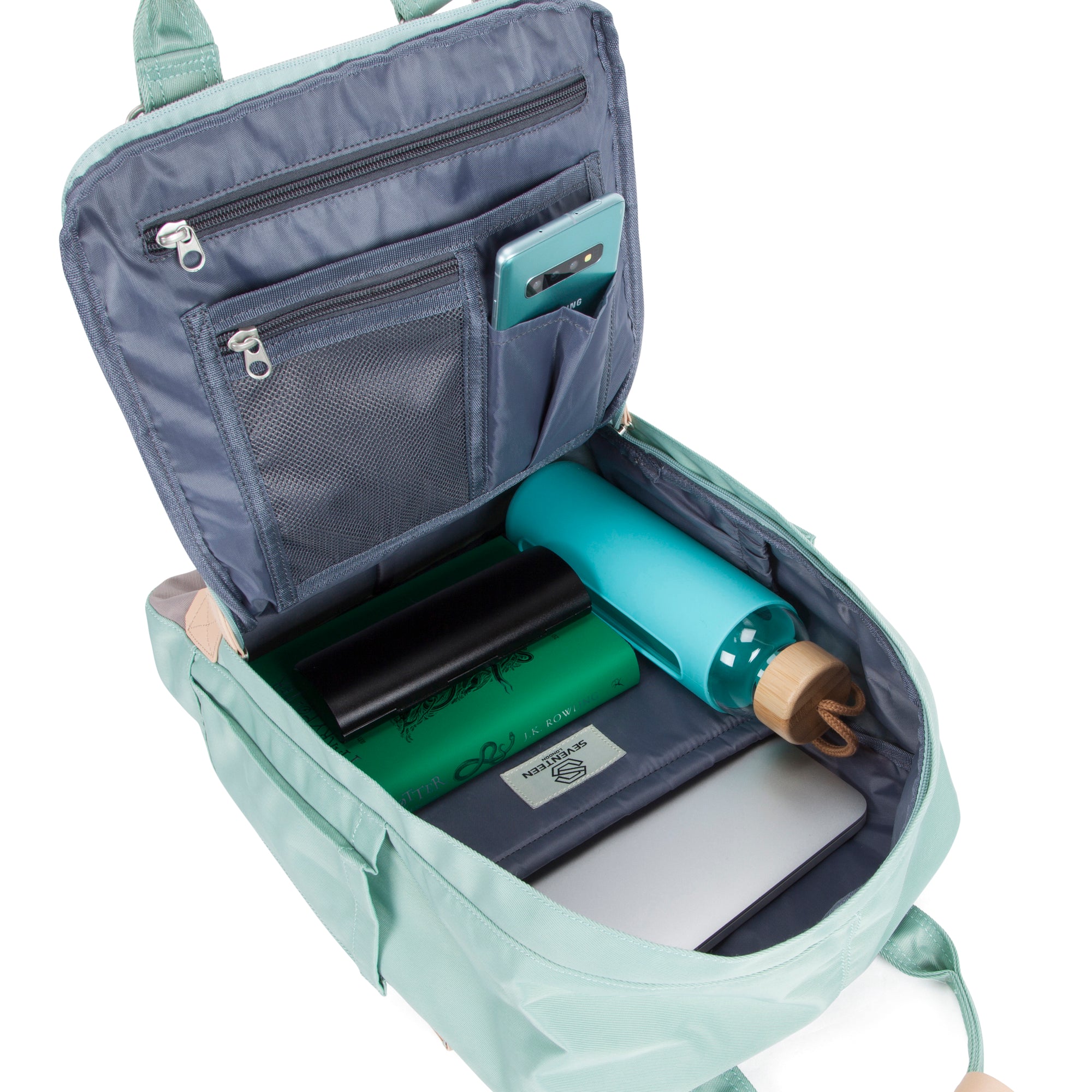 The Wimbledon Backpack - Pastel Green with Grey